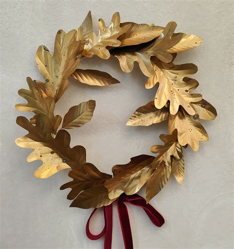 Handcrafted Brass Oak Leaf Wreath With Velvet Ribbon Etsy
