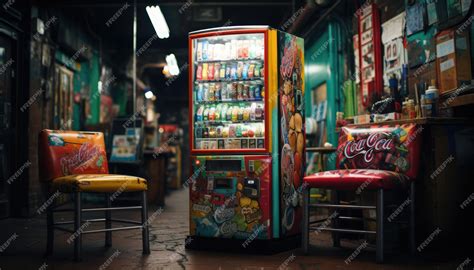 Premium Ai Image Vending Machine With Stickers On The Table On The