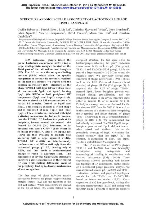 Pdf Structure And Molecular Assignment Of Lactococcal Phage Tp901 1