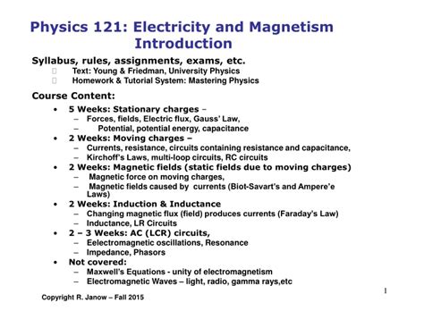 Ppt Physics 121 Electricity And Magnetism Introduction Powerpoint