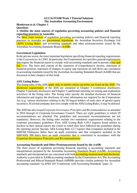 Week 1 Tutorial Solutions ACC ACF3100 Week 1 Tutorial Solutions The