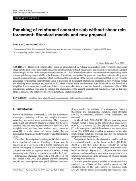 Punching Of Reinforced Concrete Slab Without Shear Reinforcement Standard Models And New