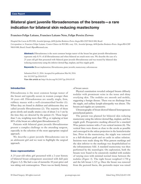 Pdf Bilateral Giant Juvenile Fibroadenomas Of The Breasts A Rare