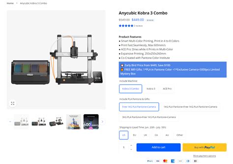 Pre Order Anycubic Kobra 3 Ace Pro Mms Combo Plus 1kg Of Pla And