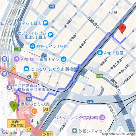 新橋駅から銀座ヤマハホールへのルートマップ Mdata
