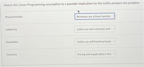 Solved Match The Linear Programming Assumption To A Possible