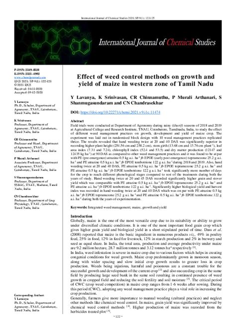 Pdf Effect Of Weed Control Methods On Growth And Yield Of Maize In Western Zone Of Tamil Nadu