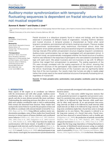 Pdf Auditory Motor Synchronization With Temporally Fluctuating Sequences Is Dependent On
