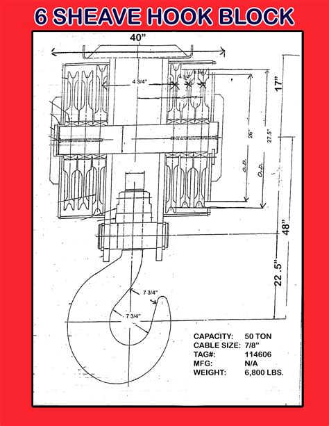 50 Ton 6 Sheave Crane Hook Block Hoist Block