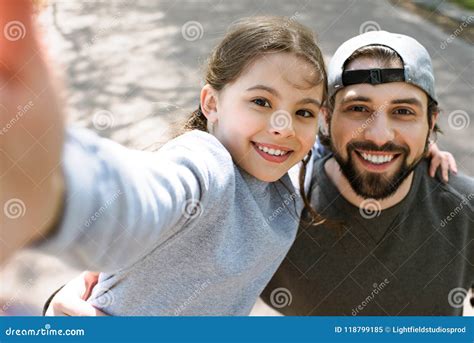 Daughter Taking Selfie Smiling Father Stock Image Image Of Male