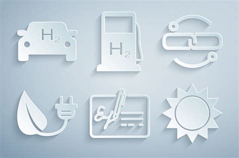 서명된 문서 체인 링크 라인 전기 절약 플러그 리프 태양 수소 충전소 및 자동차 아이콘을 설정합니다 벡터 3차원 형태에 대한 스톡 벡터 아트 및 기타 이미지 Istock