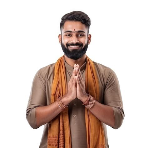 Hombre Indio Haciendo Namaste India Gesto De Bienvenida Hombre Indio En Ropa Tradicional