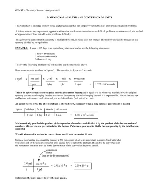 Dimensional Analysis And Conversion Of Units — Db