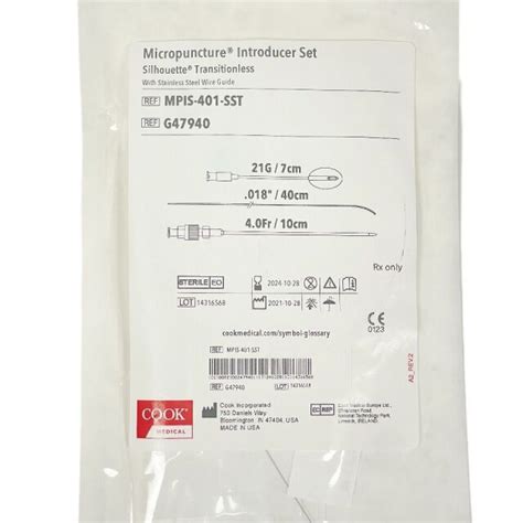 New Cook Medical Ref 47940 Micropuncture Introducer Set Silhouette