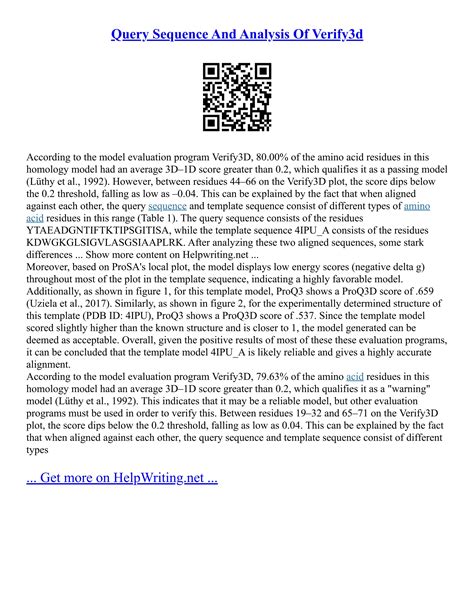 Query Sequence And Analysis Of Verify3d Pdf Genetics Science