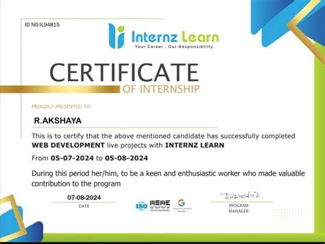 Akshaya R On Linkedin Thrilled To Have Completed My Internship At