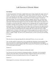 Lab Exercise 4 PHY 116 Docx Lab Exercise 4 Electric Motor Introduction In This Lab