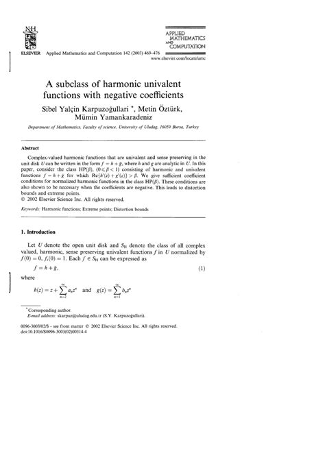 PDF A Subclass Of Harmonic Univalent Functions With Negative Coefficients