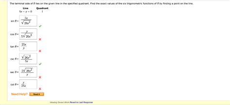 solved the terminal side of 0 lies on the given line in the