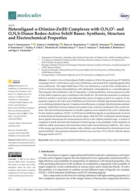 Pdf Heteroligand α Diimine Znii Complexes With Ono′ And Ons