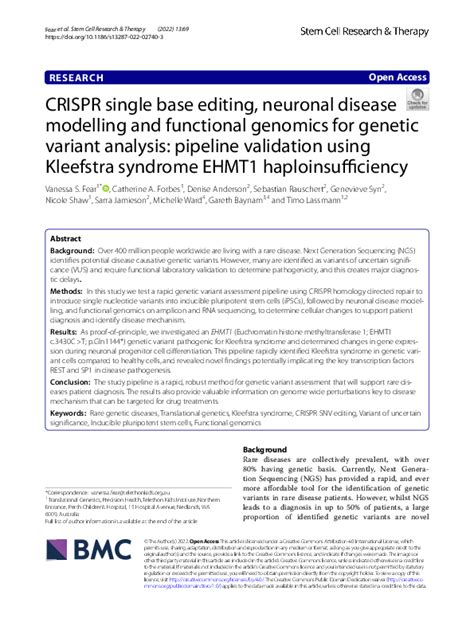 Pdf Crispr Single Base Editing Neuronal Disease Modelling And