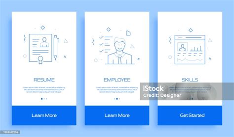 플랫 아이콘이 있는 모바일 앱 페이지 화면의 작업 및 이력서 개념 Ux Ui 디자인 템플릿 벡터 일러스트레이션 0명에 대한 스톡 벡터 아트 및 기타 이미지 Istock