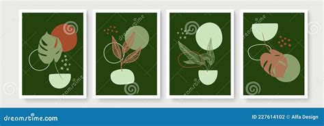 Botanical Wall Art Vector Set Earth Tone Boho Foliage Line Art Drawing