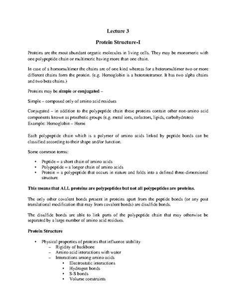 Lecture 3 Protein Chemistry Notes By Prof S Dasgupta Important Topic Lecture 3 Protein