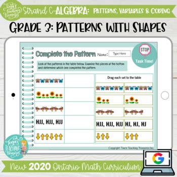Shape Patterns Grade 3 2020 Ontario Math DIGITAL Strand C Algebra