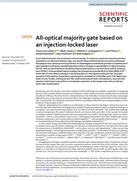 Pdf All Optical Majority Gate Based On An Injection Locked Laser