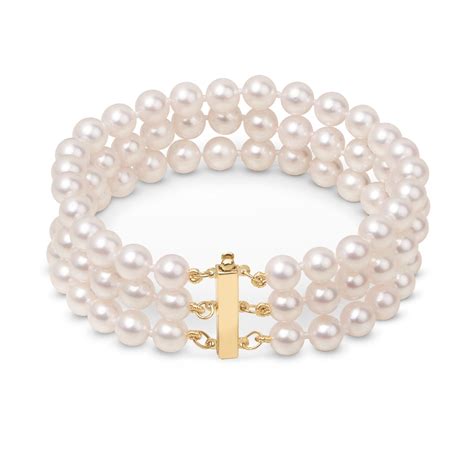 60 65 Mm Triple Strand White Akoya Aaa Pearl Bracelet Pearl Paradise