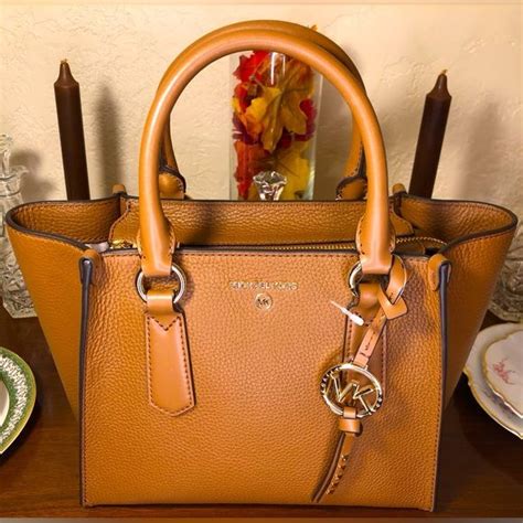 Michael Kors Nwt Kris Medium Leather Satchel Browngold Leather
