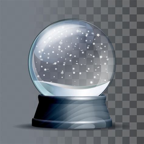 Premium Vector Snow Globe With Falling Snowflakes Realistic Glass