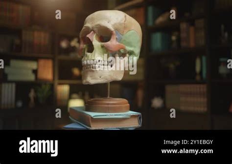 Anatomical Color Coded Human Skull Model Rotating Interactive Learning