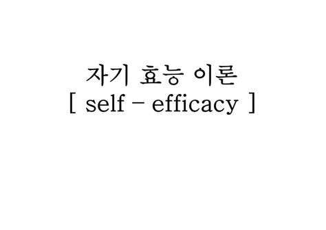 자기 효능 이론 Self Efficacy 경제경영