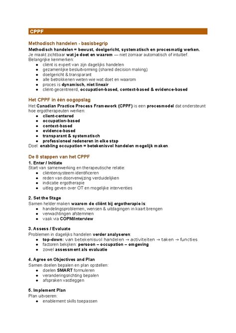 Cppf Korte Samenvatting Van Het Canadian Practice Process Framework