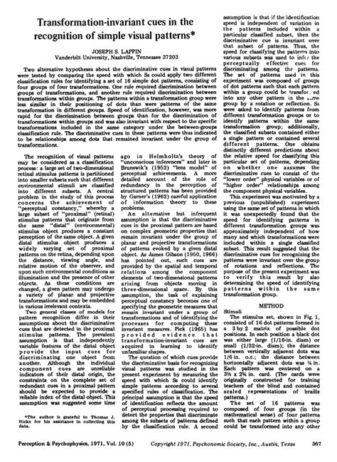 Pdf Transformation Invariant Cues In The Recognition Of Simple Visual