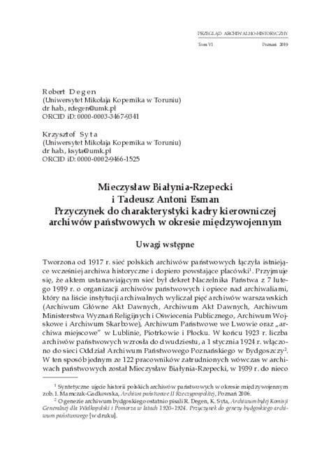 Pdf Mieczysław Białynia Rzepecki I Tadeusz Antoni Esman Przyczynek Do