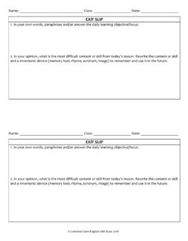 Exit Slip Template Elementary Middle Babe Or High Babe FREEBIE