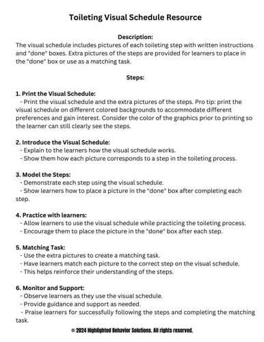Toileting And Handwashing Resource Bundle Task Analysis Visual Schedule