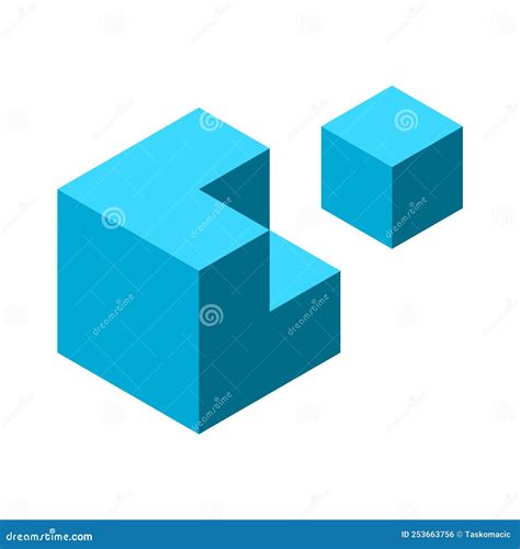 Blue 3d Cube With Missing Piece Geometric Object With One Part Detached Logic Puzzle Game