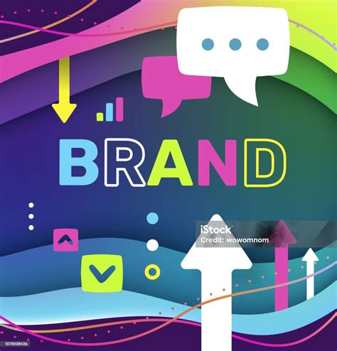비즈니스 화살표 연설 거품과 색상 배경에 추상 밝은 다채로운 개념 그림자 아이콘 요소 단어 브랜드 인쇄 술의 벡터 크리에이 티브 그림 Brand Name Online