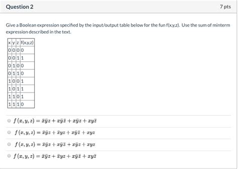 Solved Question 2 7 Pts Give A Boolean Expression Specified