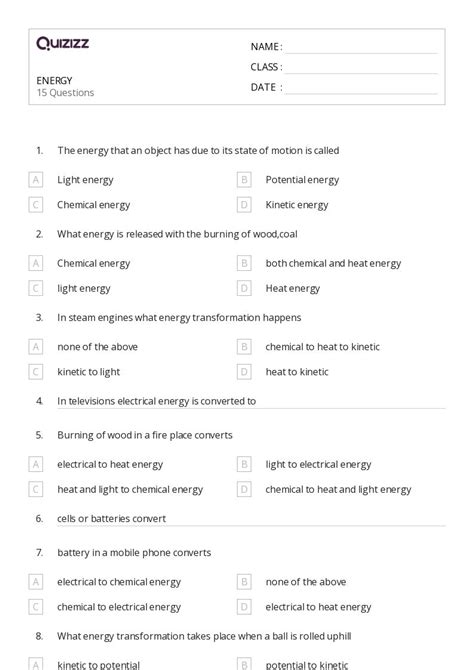 50 Energy Worksheets On Quizizz Free And Printable