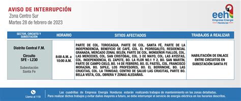 Cortes De Luz Con Horarios Programados En Honduras Para El Martes 28 De