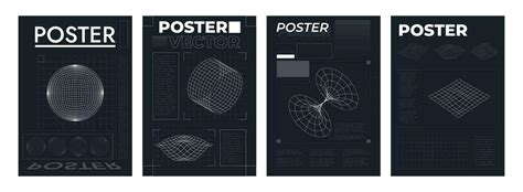 Futuristic Grid Posters Retrofuturistic Layout Templates With Hud Elements Wireframe Planet