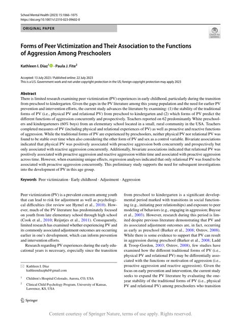 Forms Of Peer Victimization And Their Association To The Functions Of Aggression Among
