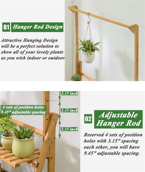 Bamboo Tier Hanging Plant Stand Planter Shelves Flower Pot Organizer Rack Folding Display