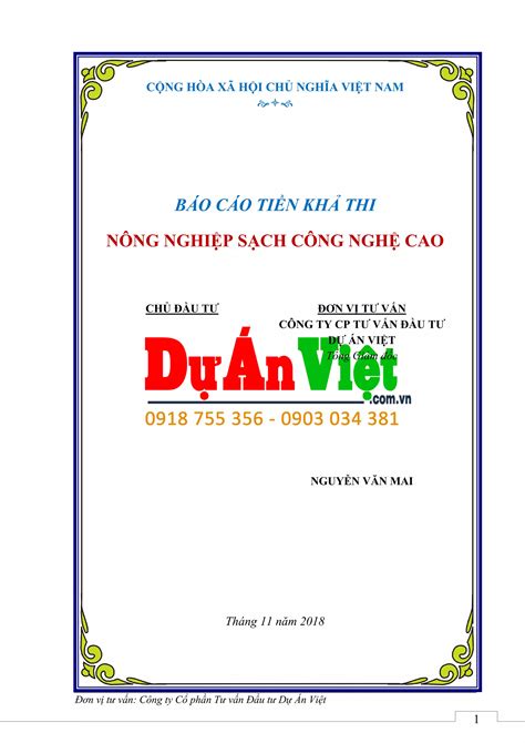 Thuyết Minh Dự án Nông Nghiệp Sạch Công Nghệ Cao Tỉnh Nghệ An