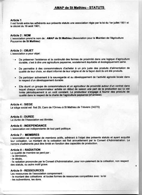 Amap De Saint Mathieu Statuts De Lassociation